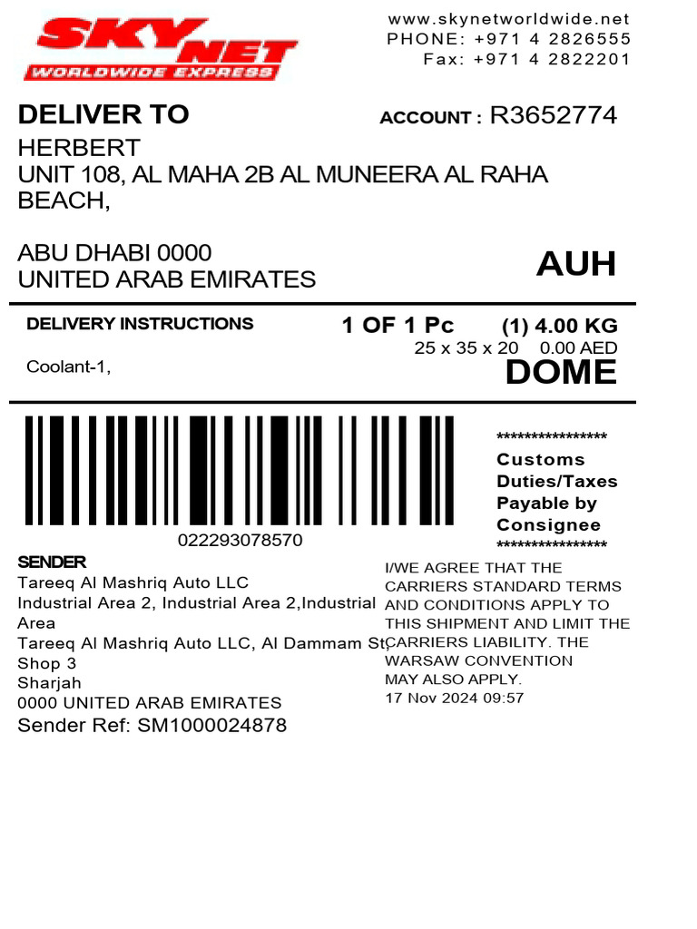 Emirates Delivery Receipt for Coolant | PDF | Finance & Money Management