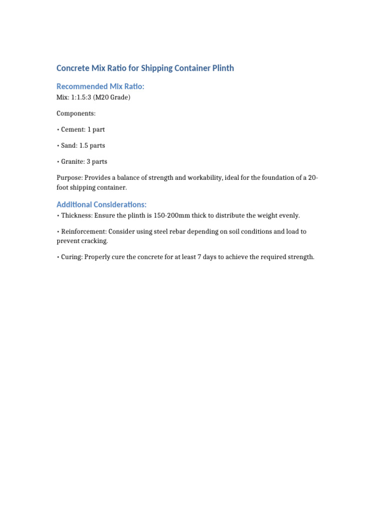 Shipping Container Plinth Mix Ratio | PDF