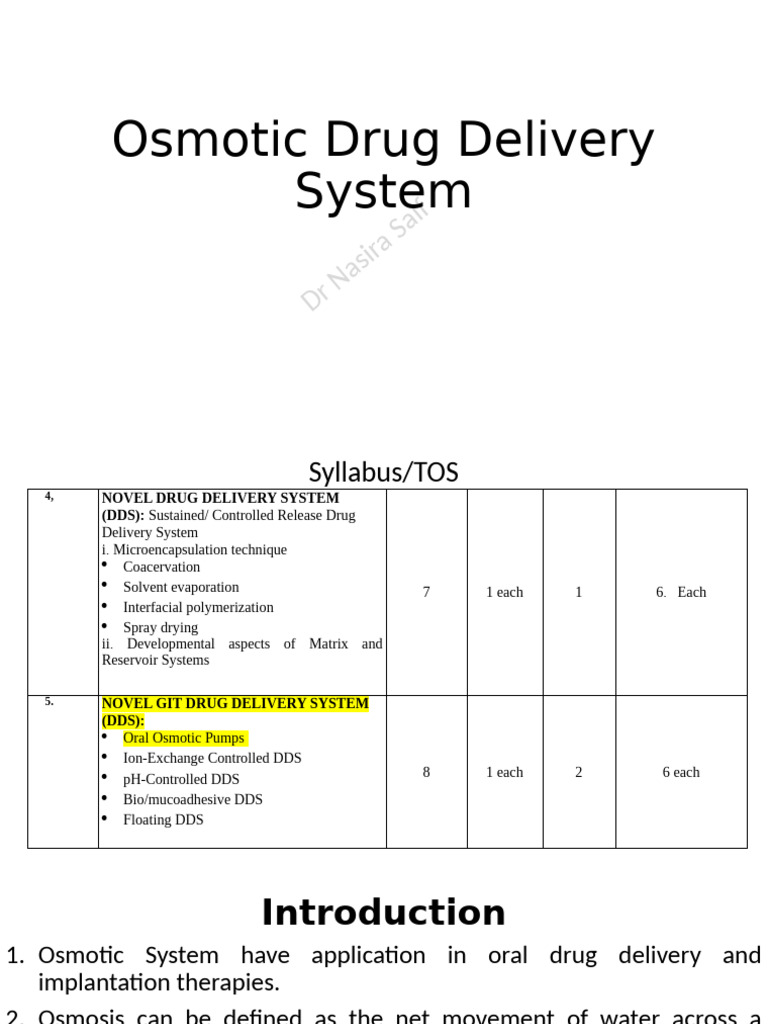 5a. Oral Osmotic Pumps | PDF | Osmosis | Chemistry