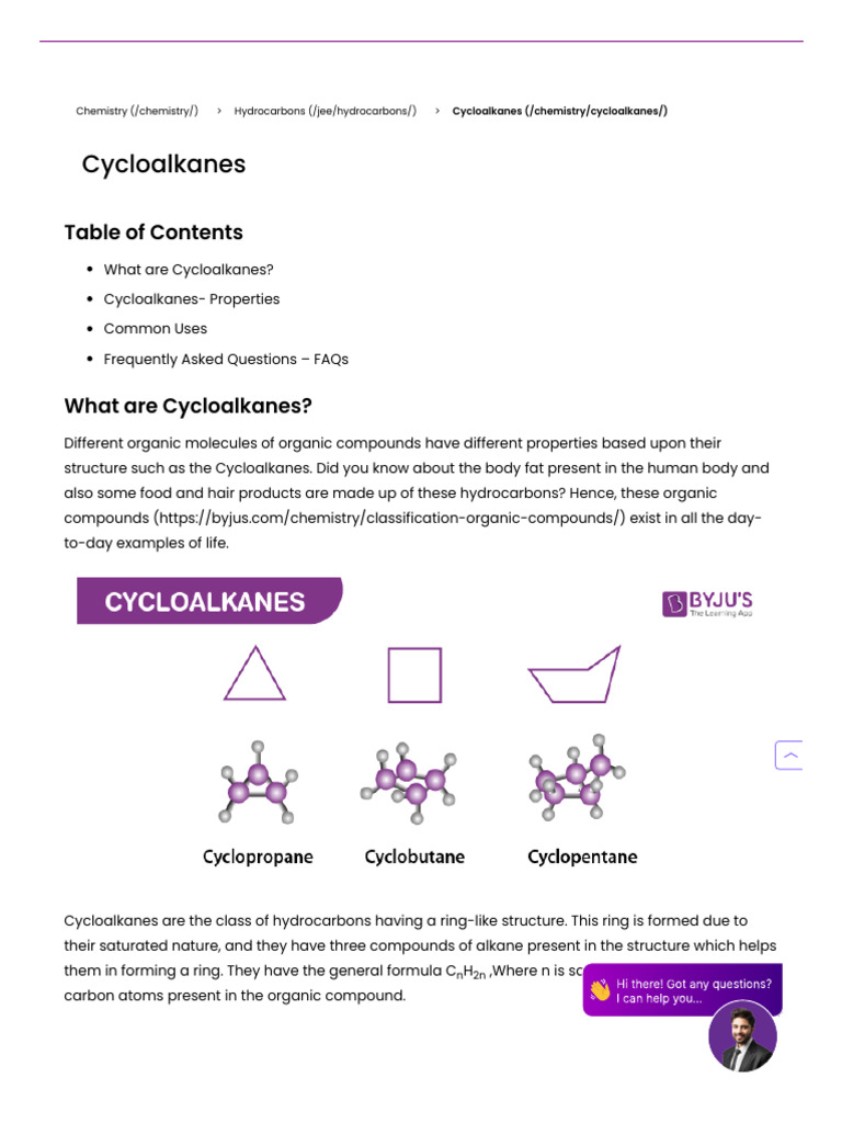 Cycloalkanes - Cycloalkane Formula, Properties & Uses With Examples | PDF | Alkane | Covalent Bond