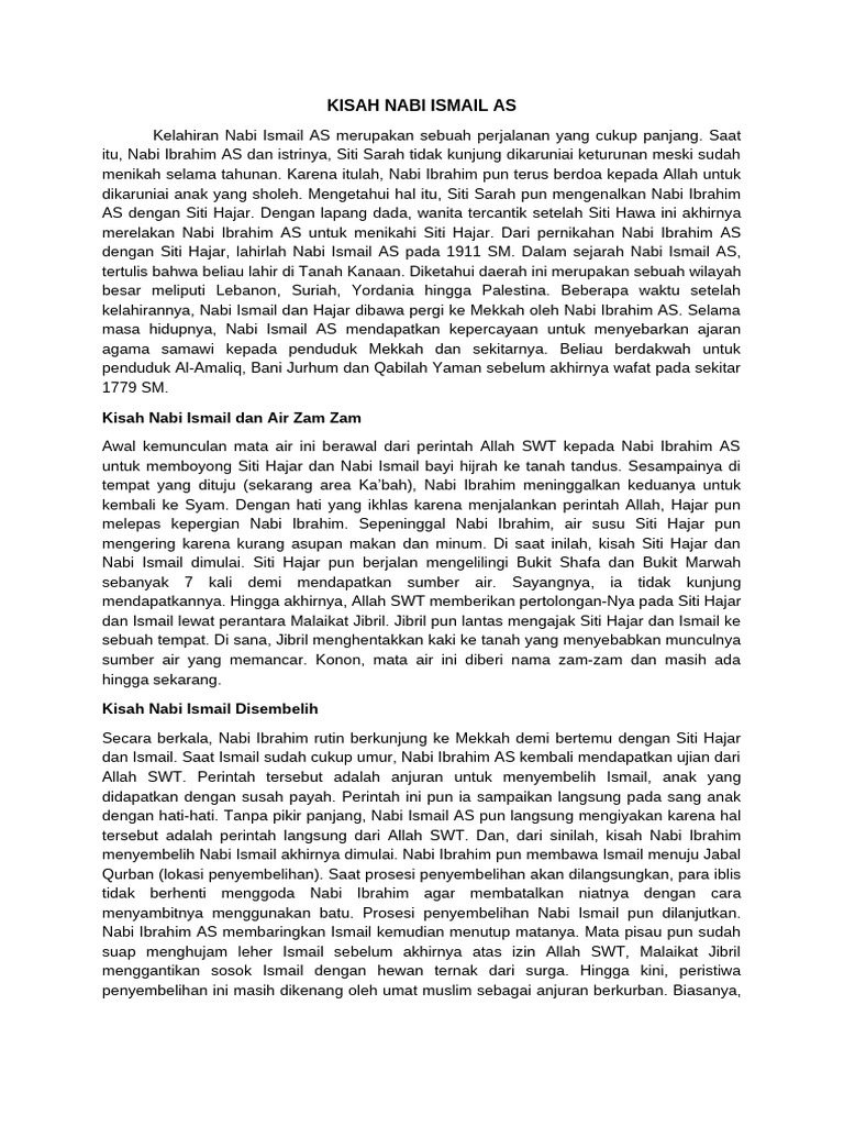 Kisah Nabi Ismail AS dan Mukjizatnya | PDF | Sejarah | Agama ...