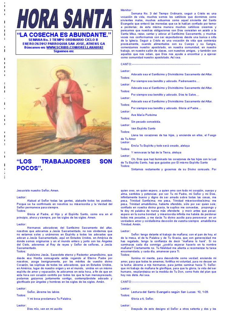 Hora Santa La Cosecha Es Abundante Semana No. 3 Tiempo Ordinario Ciclo B | PDF | Cristo (título ...