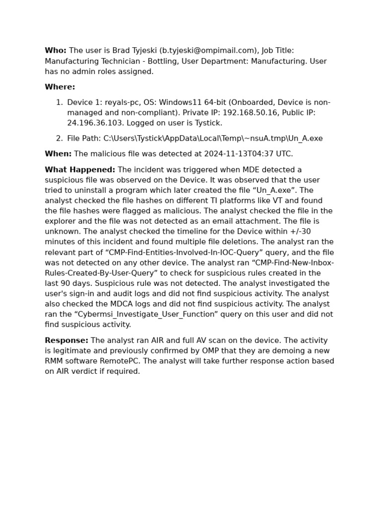Malicious File Detection Incident Report Pdf 9670