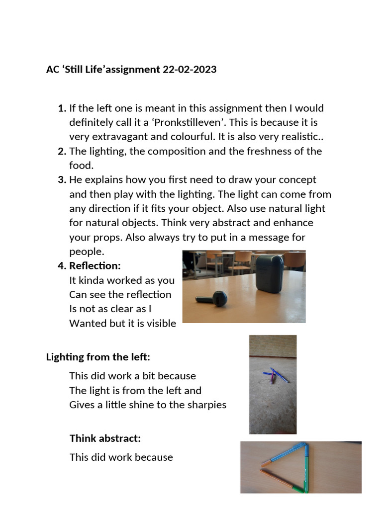 Still Life Photography Assignment Insights | PDF | Still Life | Visual Arts