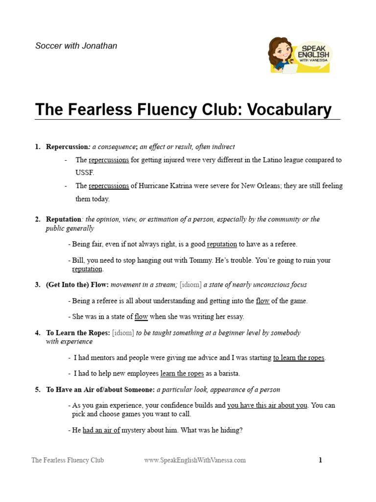 Lesson Guide - Soccer - The Fearless Fluency Club | PDF | Linguistics