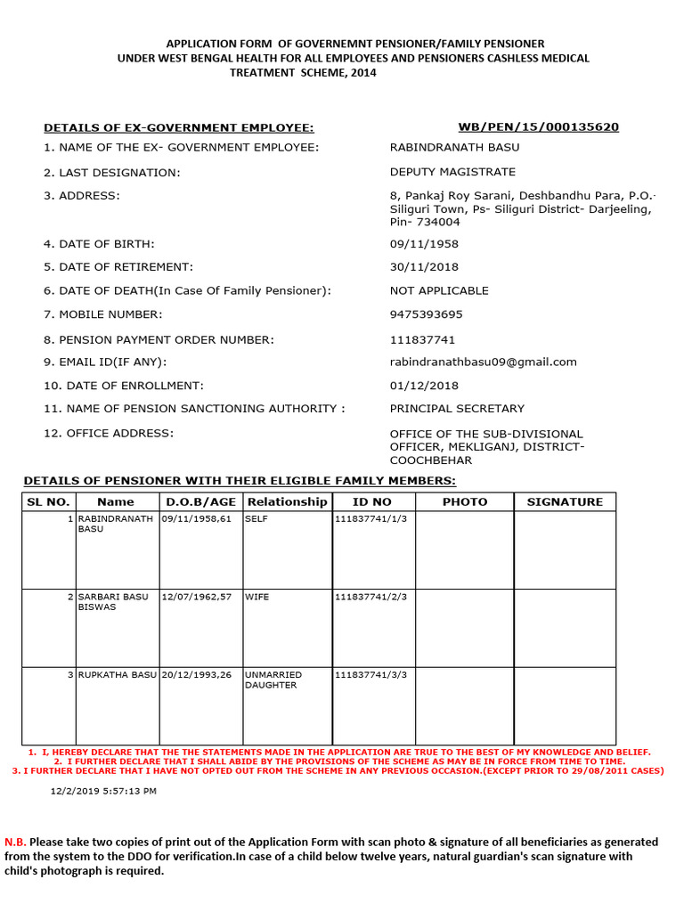 Government Pensioner Application Form | PDF