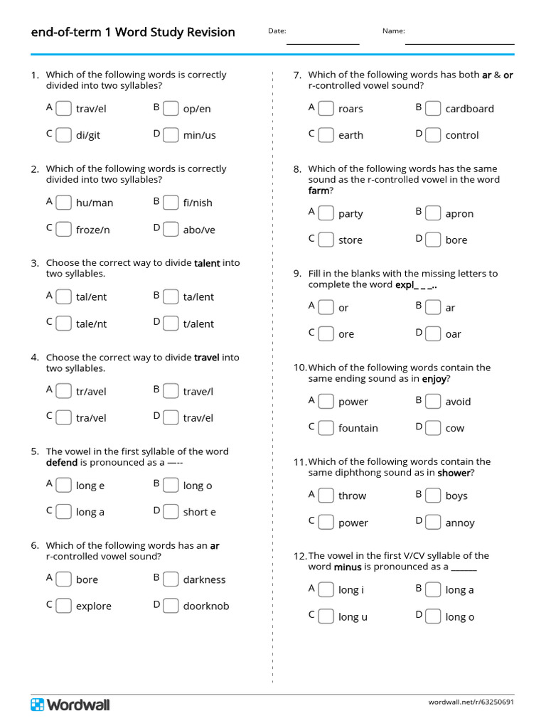 End-Of-Term-1-Word Study Revision Yazeed | PDF | Linguistics | Phonology