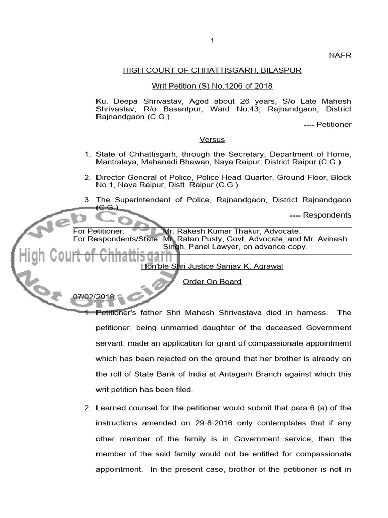 WP (S) 1206 - 18 (07.02.18) Old Case Judgement Single Bench | PDF ...