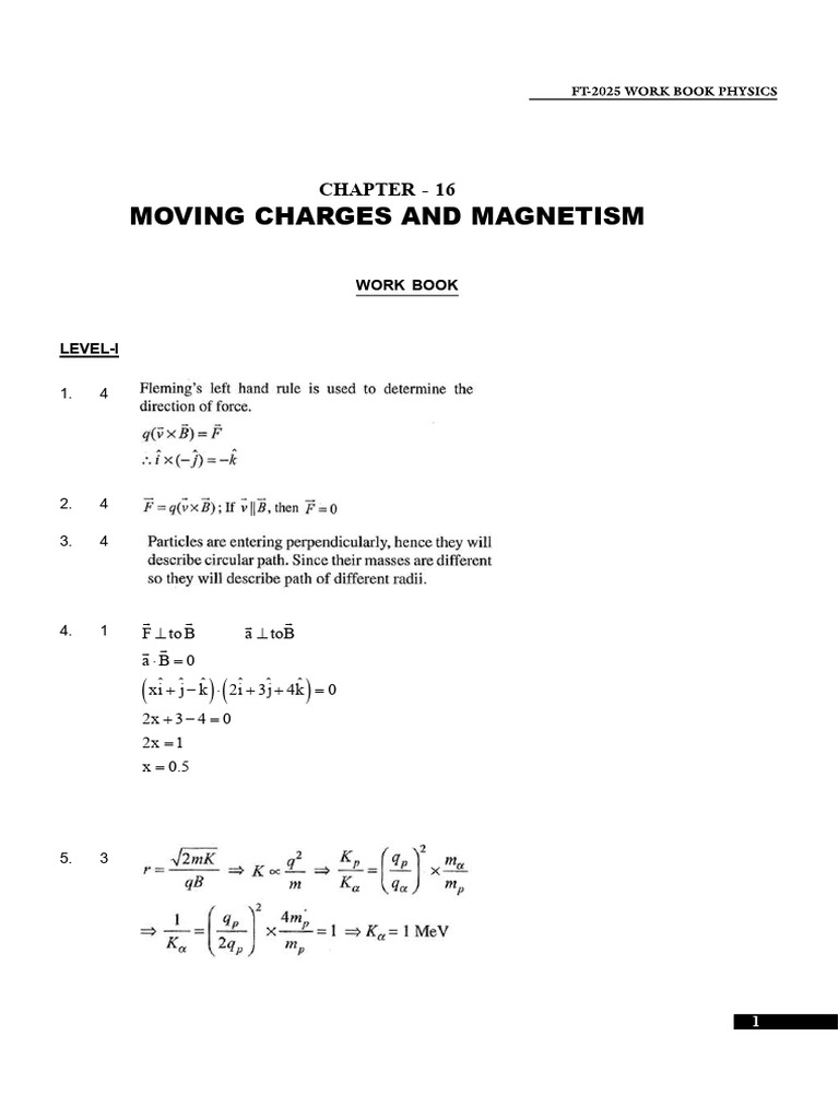 Moving Charges and Magnetism Workbook | PDF | Electron | Quantum Mechanics