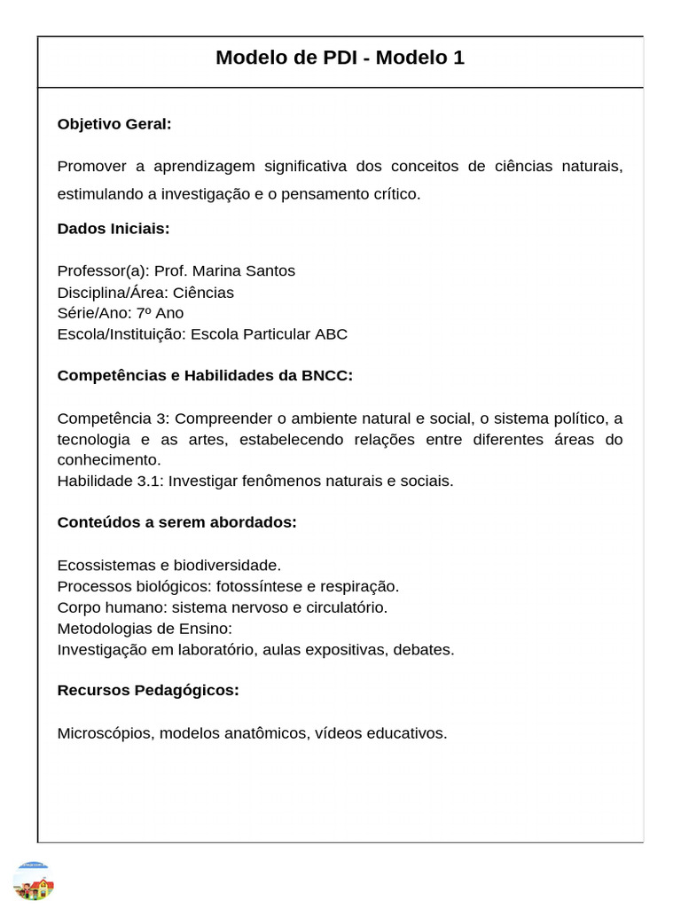 Modelos de PDI | PDF | Pedagogia | Pré-escola