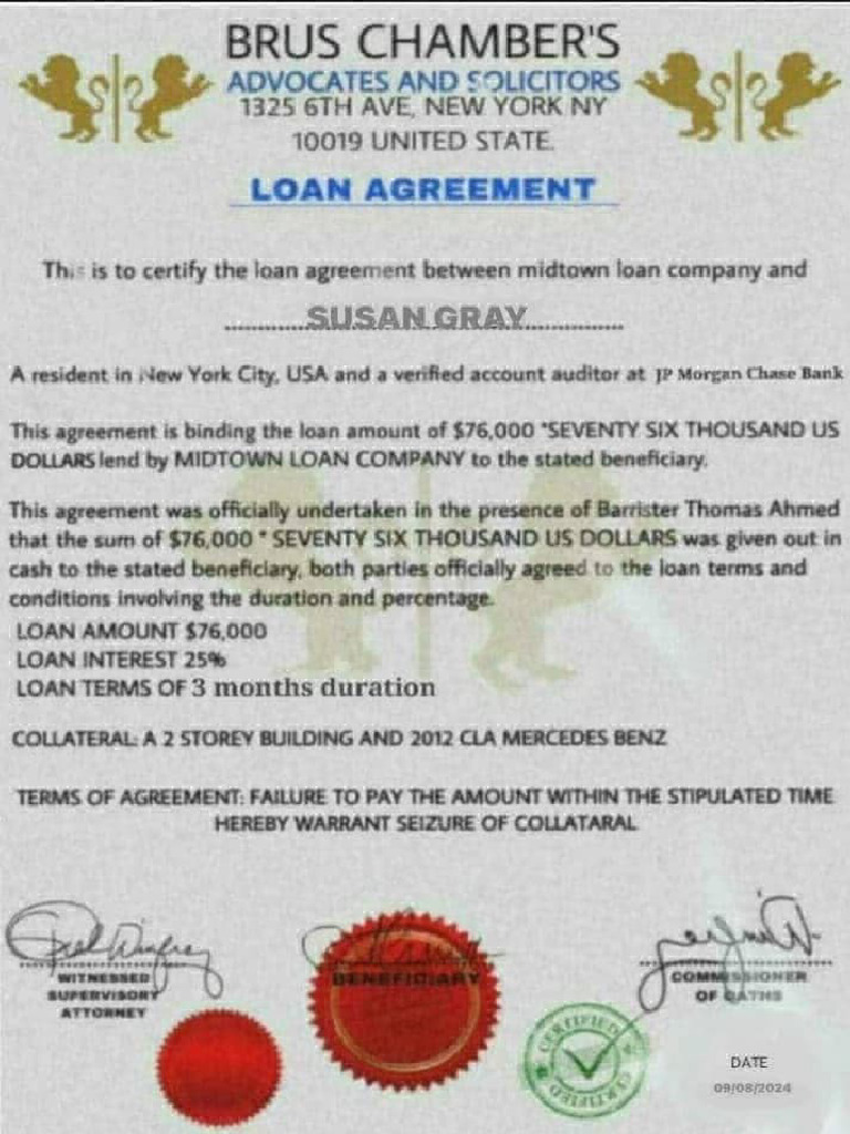 Loan Agreement for Susan Gray | PDF | Law