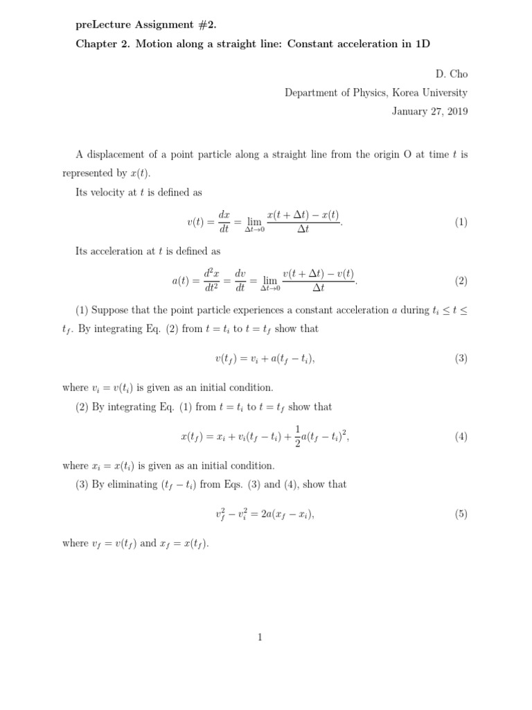 Constant Acceleration in 1D Motion | PDF