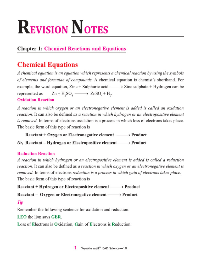 Cbse Cl10 Ead Science Revision Notes | PDF