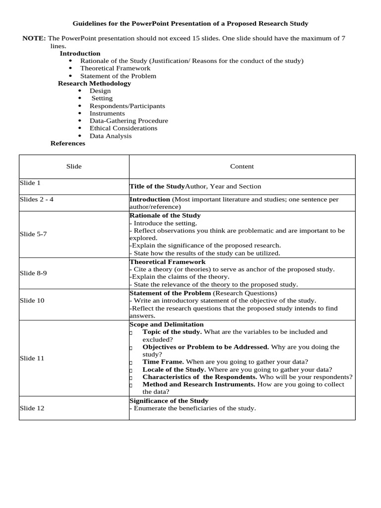 PowerPoint Guidelines for Research Study | PDF | Methodology | Theory