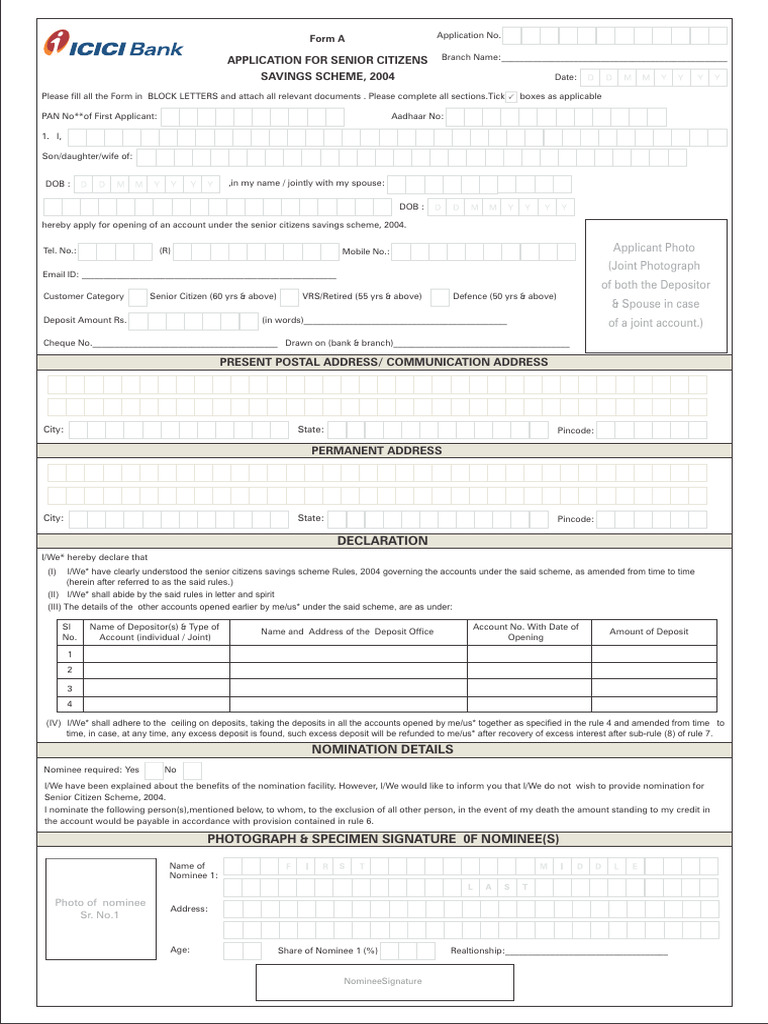 Senior Citizen Saving Scheme Application Form | PDF | Identity Document ...
