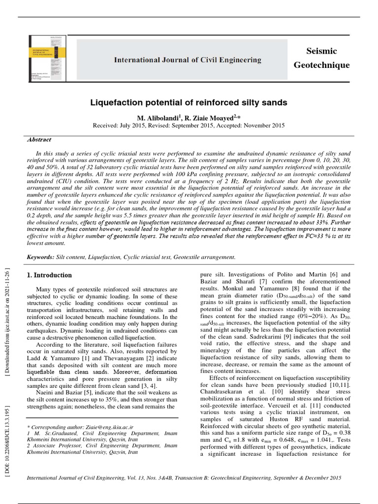 Liquefaction Potential of Reinforced Sil | PDF | Strength Of Materials ...