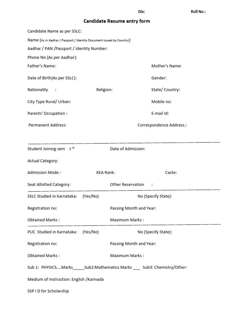 Updated Candidate Resume entry form-1 | PDF