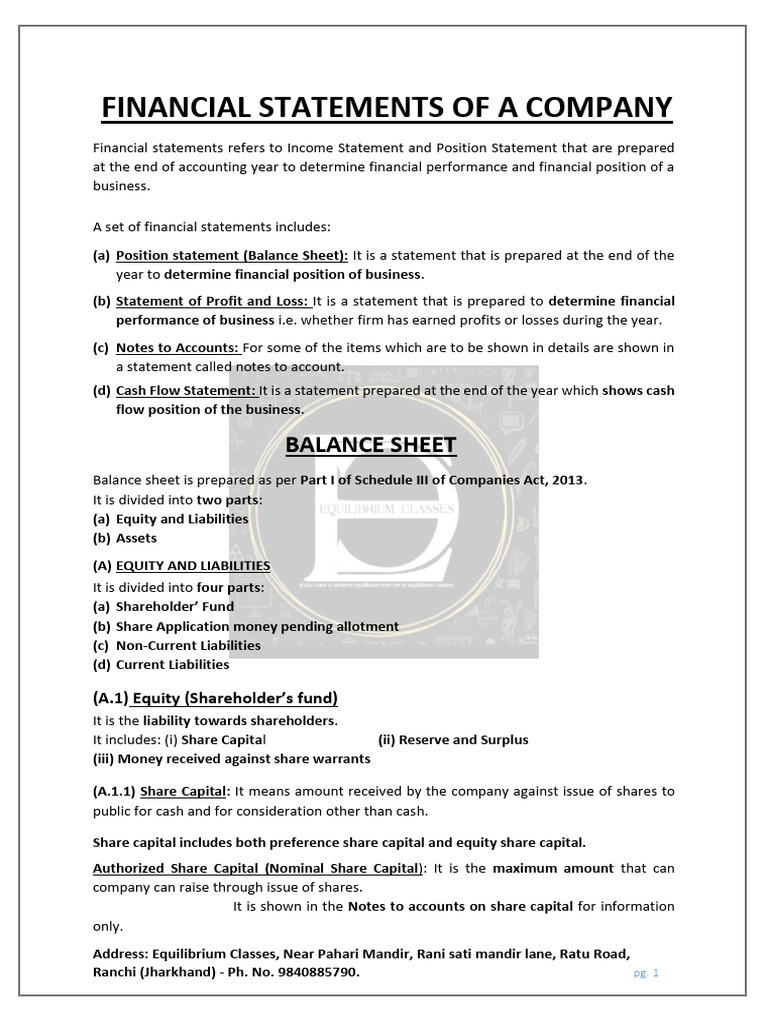 Financial Statements of A Company (Session 22-23) | PDF | Equity ...