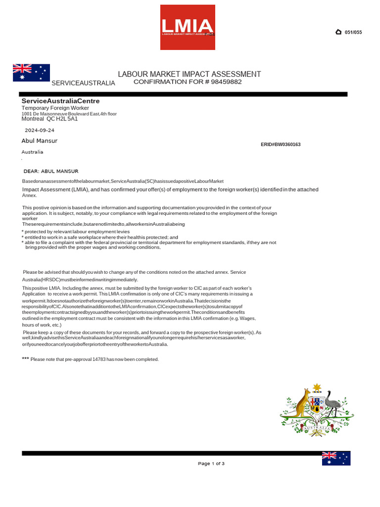 Abul Mansur... Australia LMIA.. .. | PDF | Employment | Foreign Worker