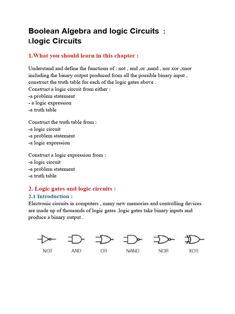 Boolean Algebra and Logic Circuits | PDF | Logic Gate | Boolean Algebra