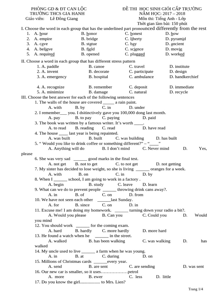 Đề hsg 1 | PDF | Paragraph