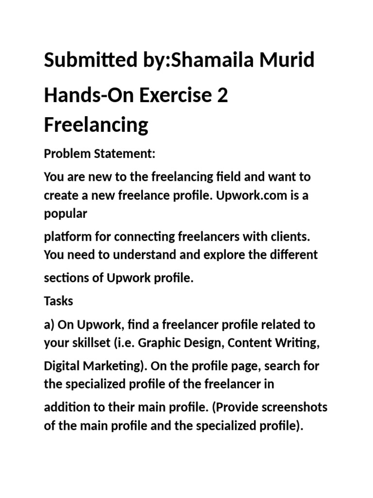 Submitted By:shamaila Murid Hands-On Exercise 2 Freelancing | PDF