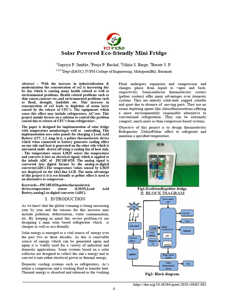 Solar Powered Eco Friendly Mini Fridge | PDF | Refrigerator | Analog To ...