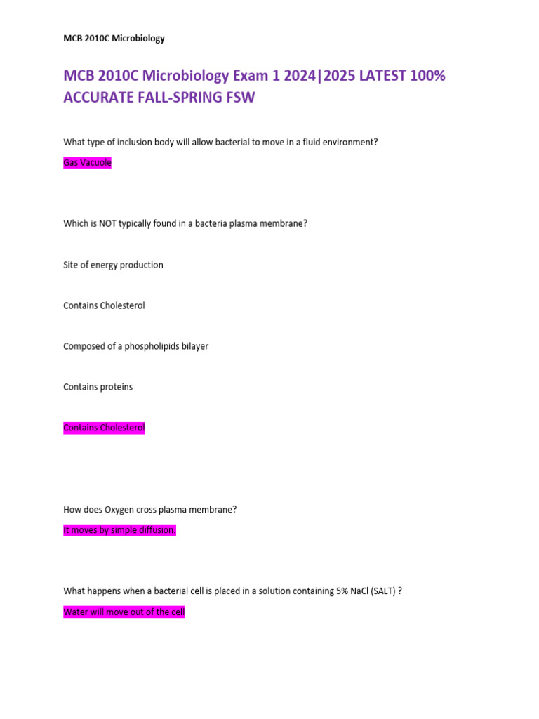 MCB 2010C Microbiology Exam 1 2024 | PDF | Staining | Cell (Biology)