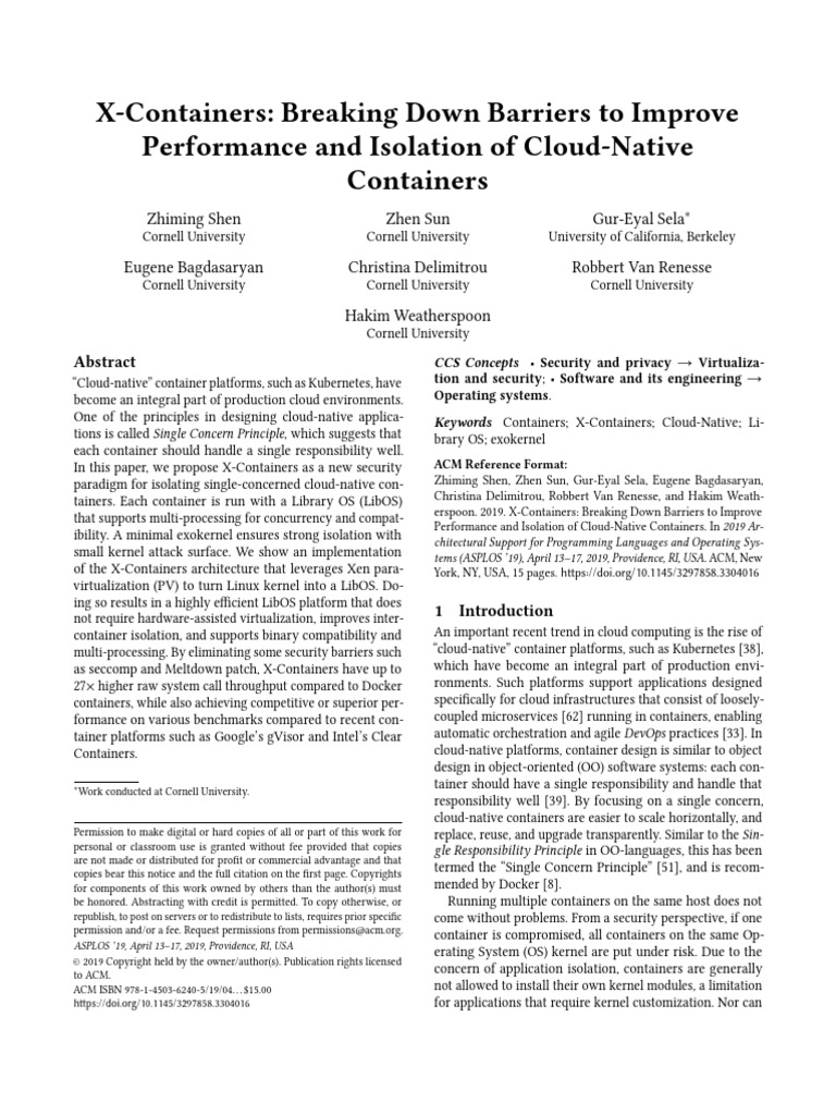 2019.asplos.xcontainer | PDF | Kernel (Operating System) | Device Driver