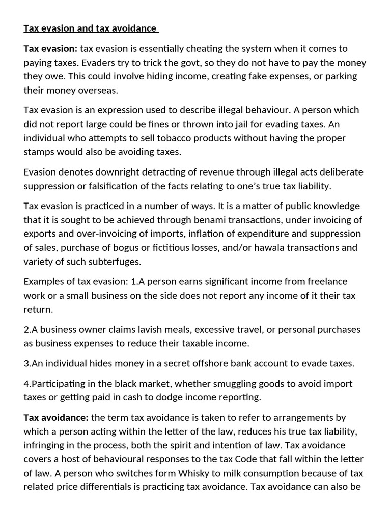 Understanding Tax Evasion & Avoidance | PDF | Taxes | Tax Avoidance