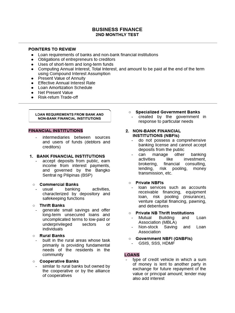 2ND MT REVIEWER - BUS FINANCE | PDF | Loans | Finance & Money Management
