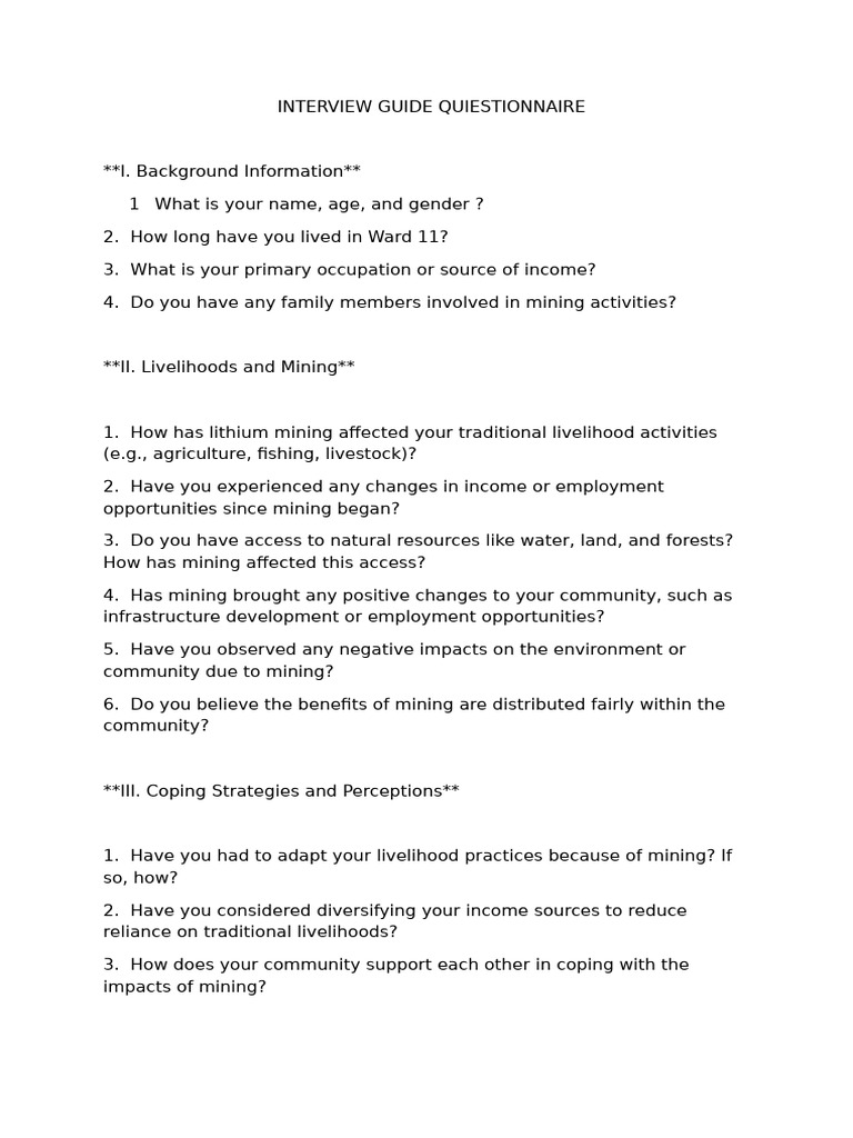 Interview Guide Questionnaire | PDF | Mining | Community