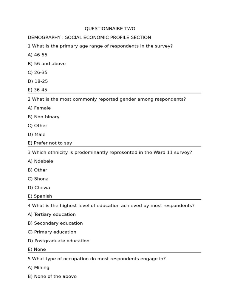 Questionnaire Two | PDF | Lifestyle