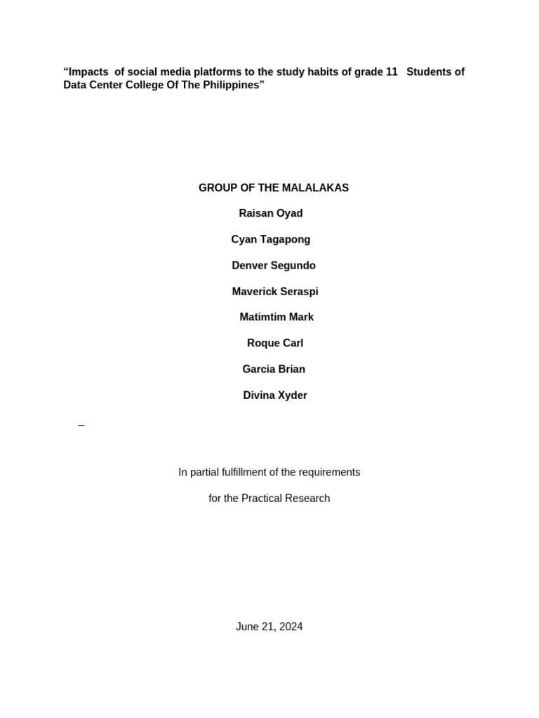 Social Media's Impact on Grade 11 Study Habits | PDF | Social Media ...