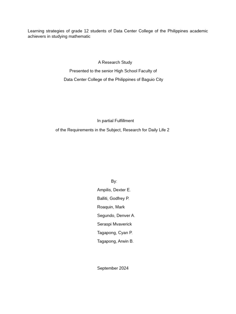 Learning Strategies of Grade 12 Students of Data Center College of The ...