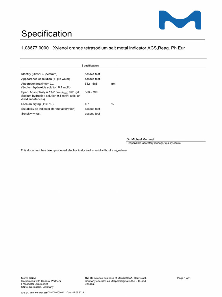 Xylenol Orange 1086770000 Merck | PDF