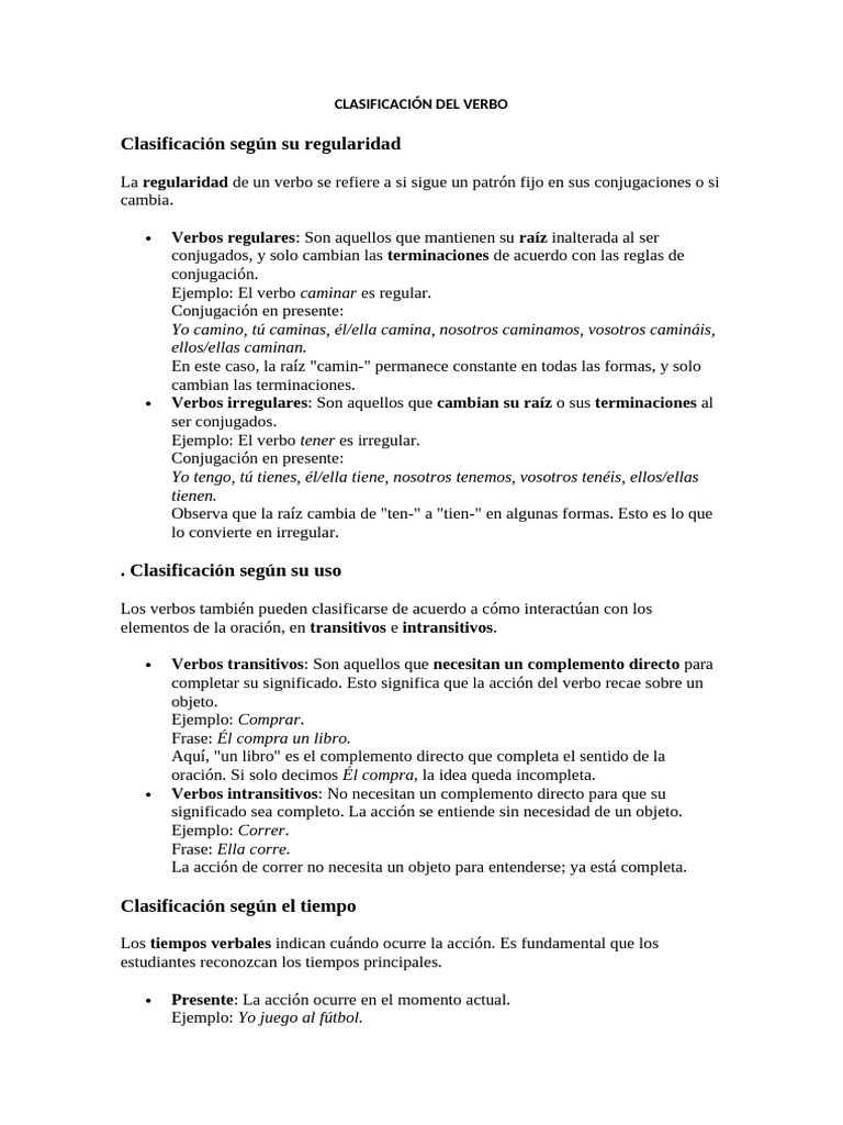 Clasificación Del Verbo | PDF | Verbo | Morfología