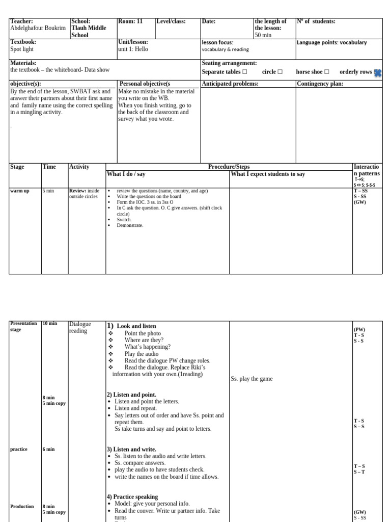 Spotlight Lesson Plans | PDF | Vocabulary | Classroom