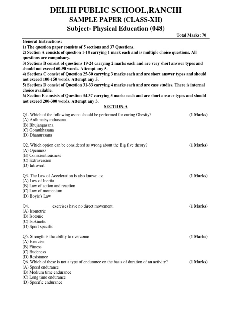 Xii Phe Sample Paper 2 | PDF | Tournament | Intellectual Disability