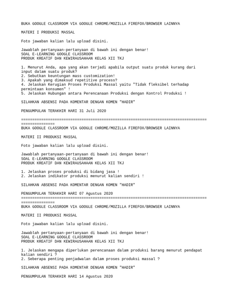 Format Soal Classroom PKK TKJ Dlanggu | PDF