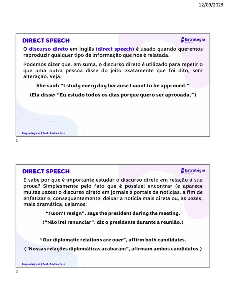 Direct Speech and Reported Speech | PDF | Linguística
