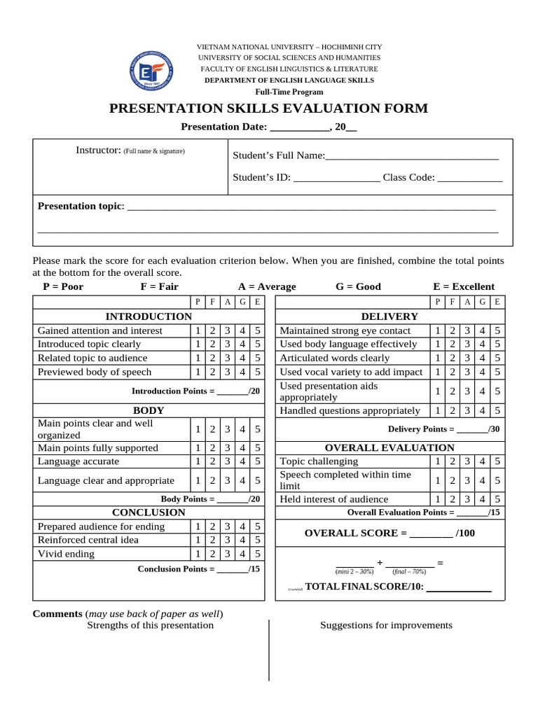 FT - FINAL Presentation Evaluation Form | PDF | Communication ...