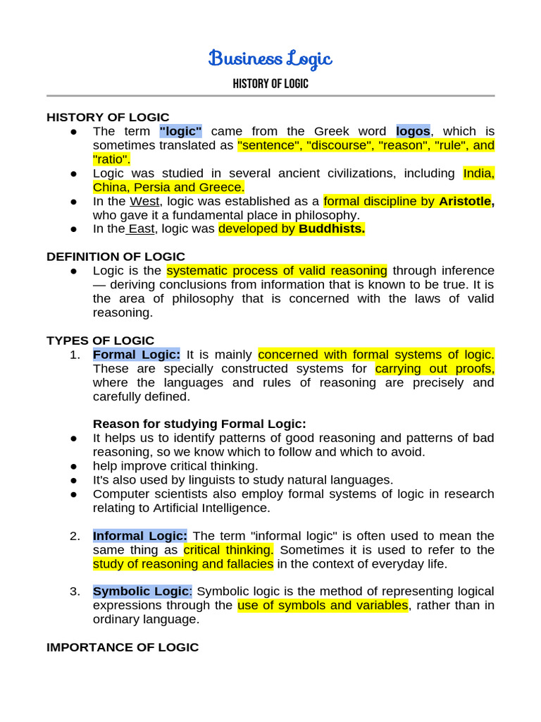 Business Logic - History of Logic | PDF | Logic | Inductive Reasoning