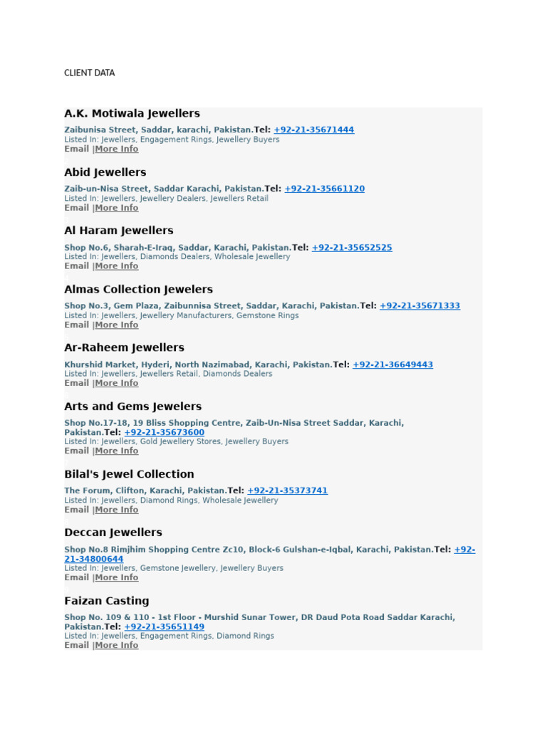 Client Data | PDF | Jewellery | Ornaments