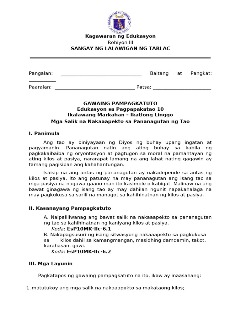 EsP10 - Q2 - Week3 Janet B. Lamasan | PDF