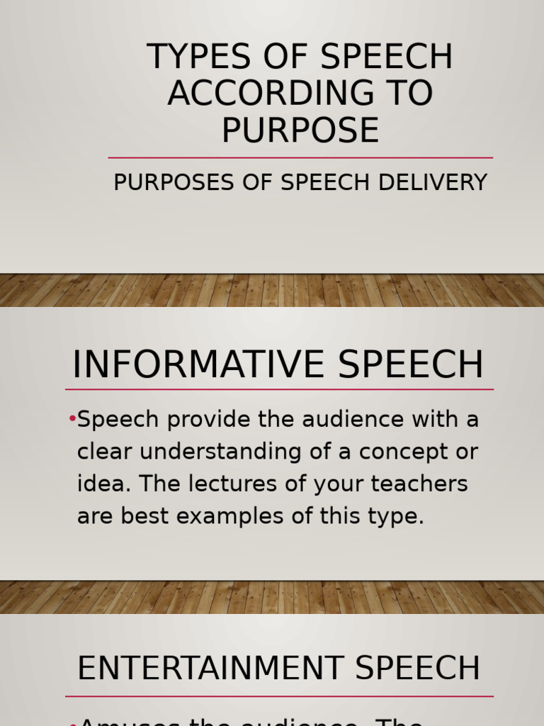 Types of Speech by Purpose | PDF | Career & Growth | Self-Improvement