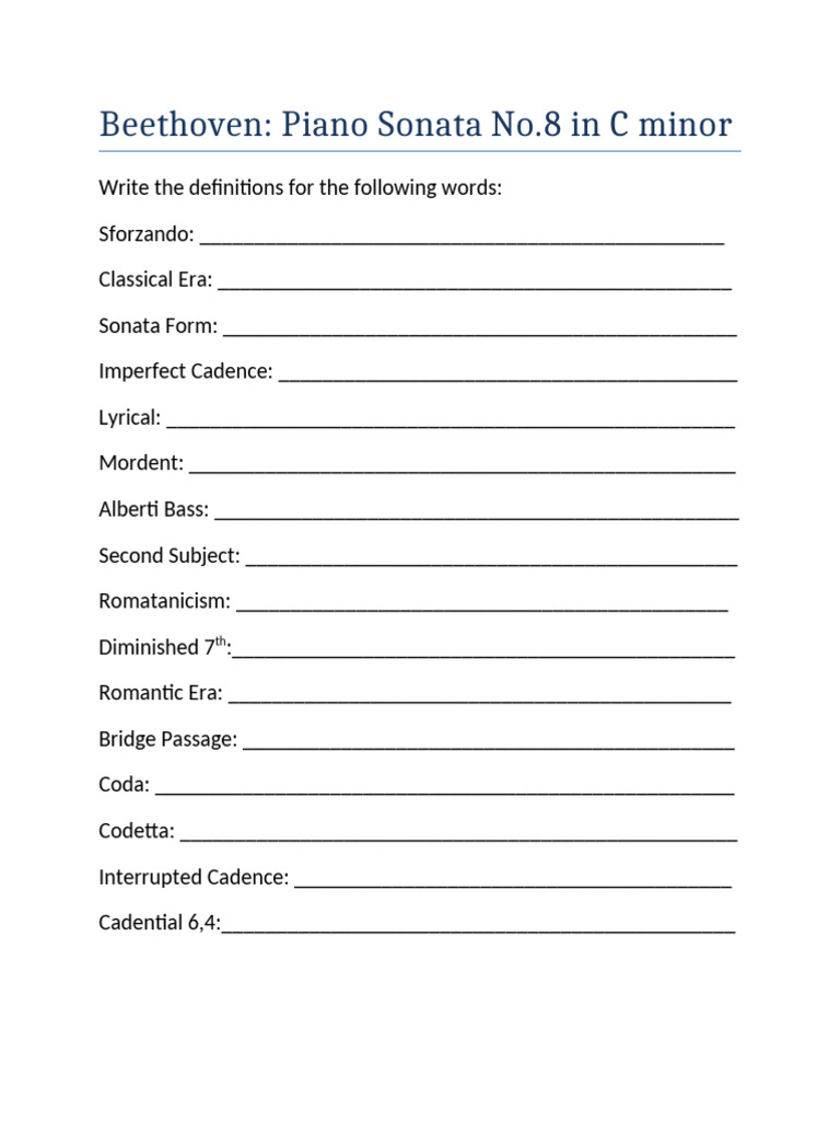 Beethoven Definitions Test | PDF