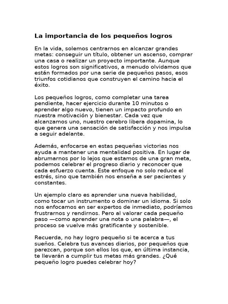 La Importancia de Los Pequeños Logros | PDF