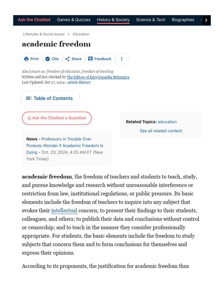 Academic Freedom - Definition, Rights & Responsibilities - Britannica ...