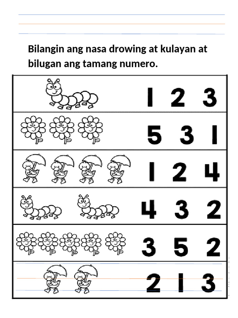 Bilangin Ang Nasa Drowing at Bilugan Ang Tamang Numero | PDF